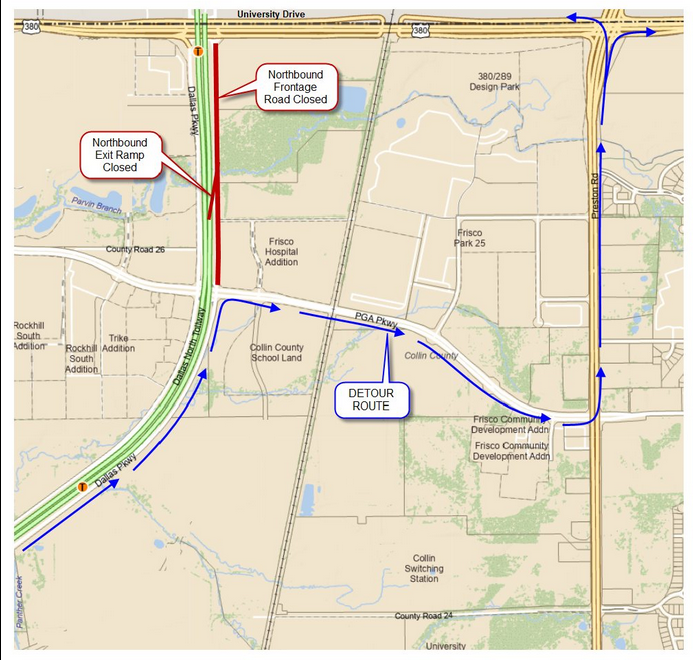 NB Dallas Pkwy. (and NB DNT exit ramp) closed, PGA Pkwy to University ...