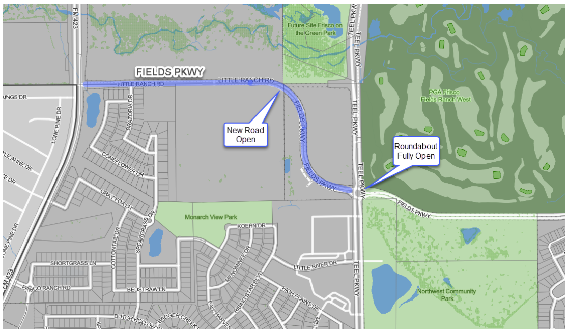 New Section Fields Parkway Now Open Between FM 423 and Teel Park